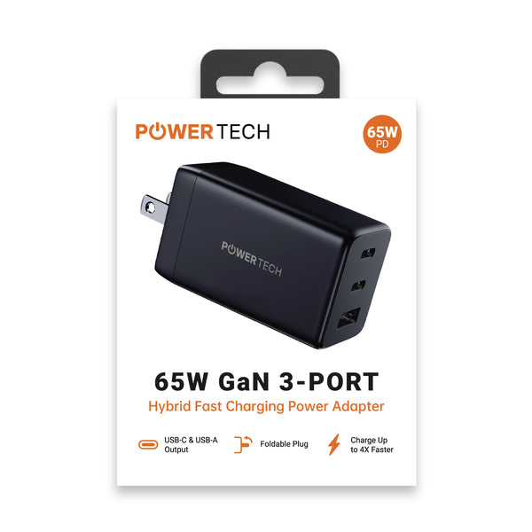 Powertech 65W PD 3-Port GaN Wall Charger - Black – C2 Wireless