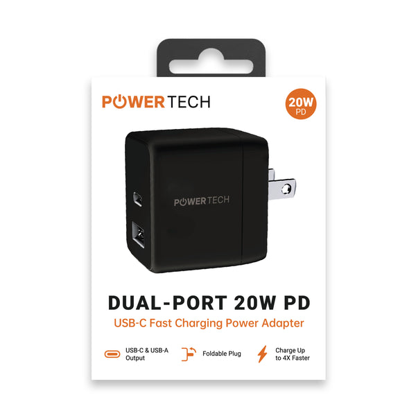 Powertech 20W PD Dual-Port USB-A & USB-C Wall Charger - Black – C2 Wireless