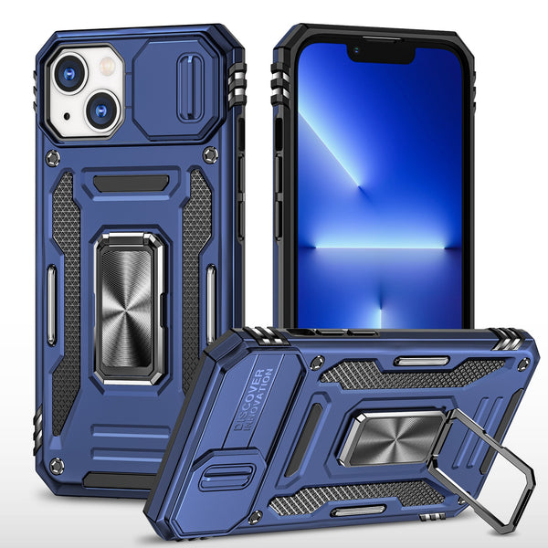 Premium Tough Metal Ring Movable Camera Window Hybrid Case For iPhone ...
